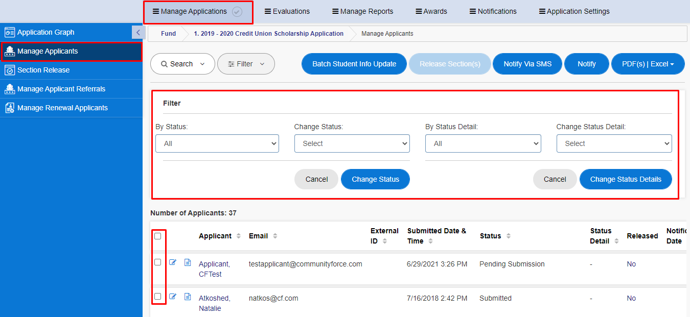 Manage Applicants - Change Applicant Status and/or Status Details – CommunityForce