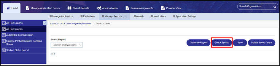 Adhoc Queries - Checking Syntax on a created Query – CommunityForce