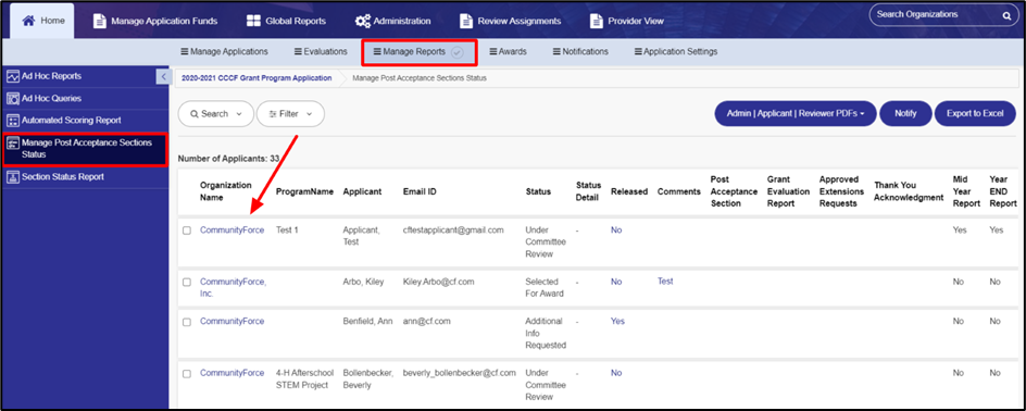 Manage Post Acceptance Sections Status - Post Acceptance Sections ...