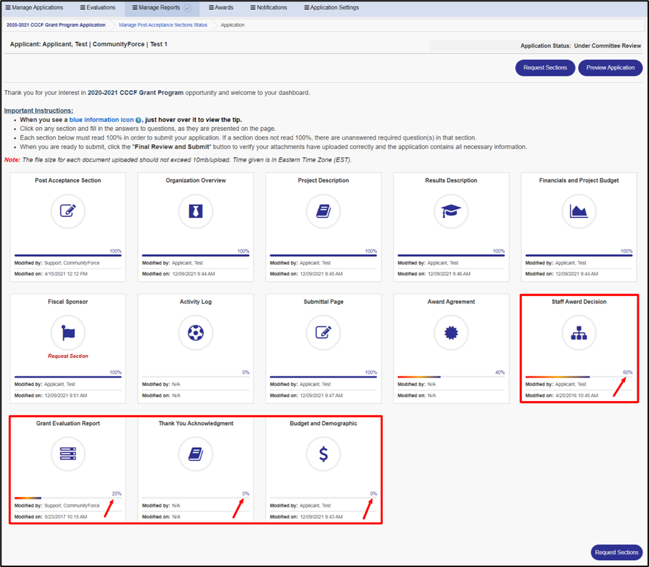 Manage Post Acceptance Sections Status - Post Acceptance Sections ...