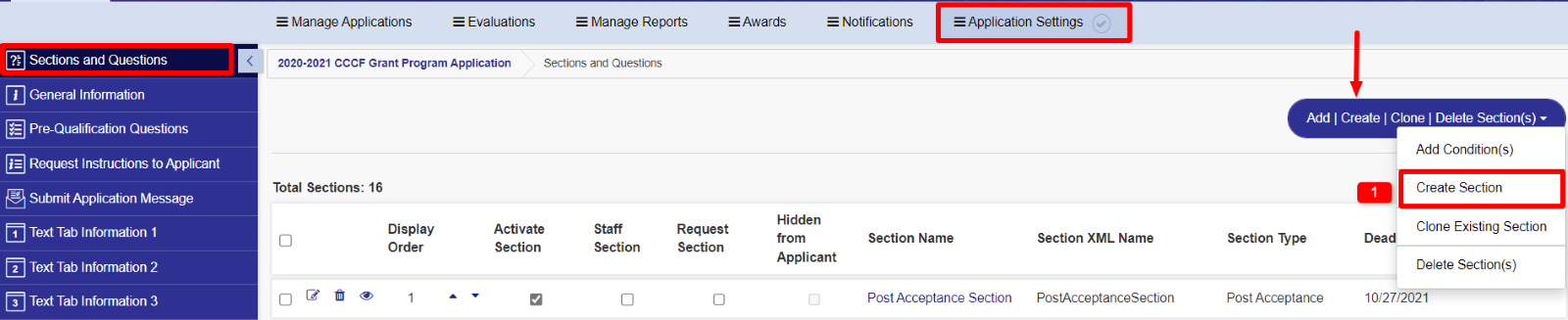 Creating Sections - Create a Post Acceptance Section – CommunityForce